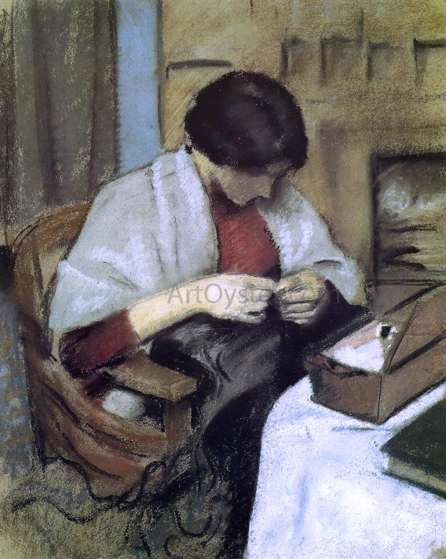August Macke Elizabeth Gerhardt, Sewing (also known as Girl Sewing) Art Print – printoyster.com
