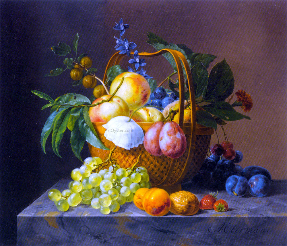 Anthony Oberman A Still Life With Fruit and Flowers in a Basket Art ...