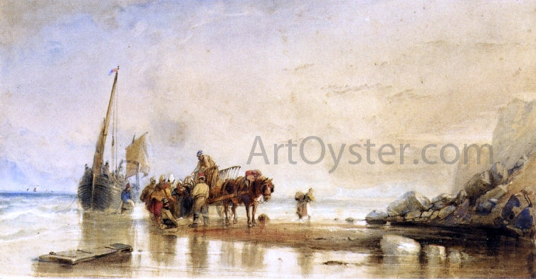 George Howse Figures Unloading Fishing Boats on Shore Art Print ...